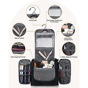 MULISOFT Toiletry Bag for Women and Men, Water-resistant Travel Makeup Bag with Hanging Hook, Compact Travel Toiletry Organizer Bag, Makeup Organizer Bag for Cosmetics, Dopp Kit Shaving Bag, Black