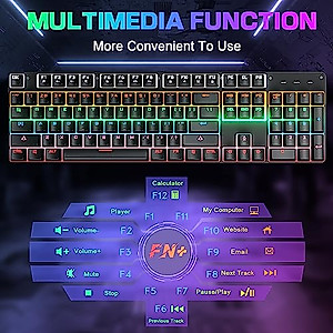 FAMOMI Mechanical Gaming Keyboard, 104 Keys LED Backlit Mechanical Feel Anti-ghosting Wired Full Size Keyboard with Blue Switch for Windows Laptop PC Mac (Black)