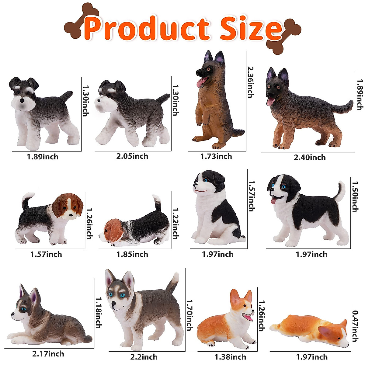 EYSCOTA 12PCS Dog Figurines Playset, Realistic Detailed Plastic Puppy Figures, Hand Painted Mini Dog Figures Toy Set Cake Toppers Birthday Easter Eggs Gift for Kids Toddlers