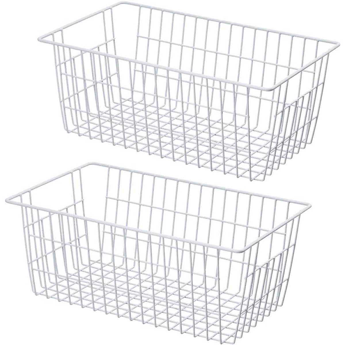 blitzlabs Wire Storage Basket Freezer Organizer Bins Refrigerator Organization Storage Baskets with Handles for Pantry, Freezer, Laundry Room, Closets, Garage, Office, Bathroom, Set of 2