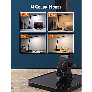 soysout LED Desk Lamp, Table Lamp with USB Charging Port, 4 Lighting Mode with 5 Brightness Levels, 1H Timer, Memory Function, Brightest Desk Light for Study, Reading, Office and Bedroom, 14W (Black)