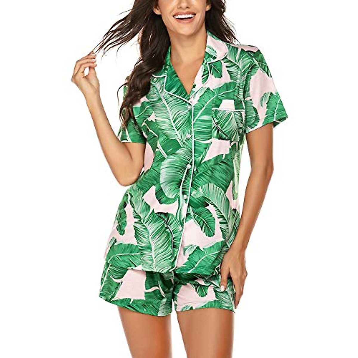 Ekouaer Womens Short Pajamas Set Soft Cotton Sleepwear Pjs Set with Printed Pattern(PAT3,Medium)