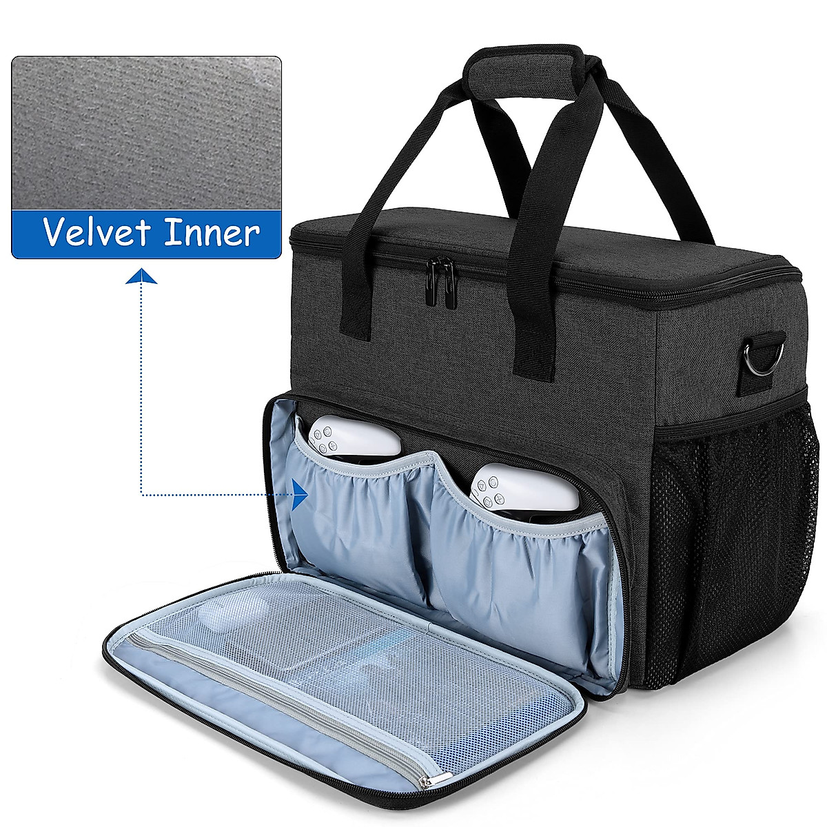 CURMIO Carrying Case Compatible for PS5, PS4, PS4 Pro, Xbox Series S, Xbox One/ One S/ One X and Xbox 360, Playstation 5 Storage Bag for Console and Gaming Accessories, Black (Bag Only)