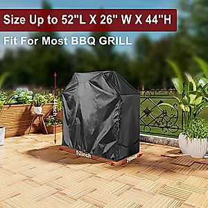 Grill Cover, 52 inch Gas Grill Cover Waterproof Outdoor BBQ Cover UV Resistant for Weber Char Broil Nexgrill Brinkmann and More Black (52"(L)×26"(W)×44"(H))