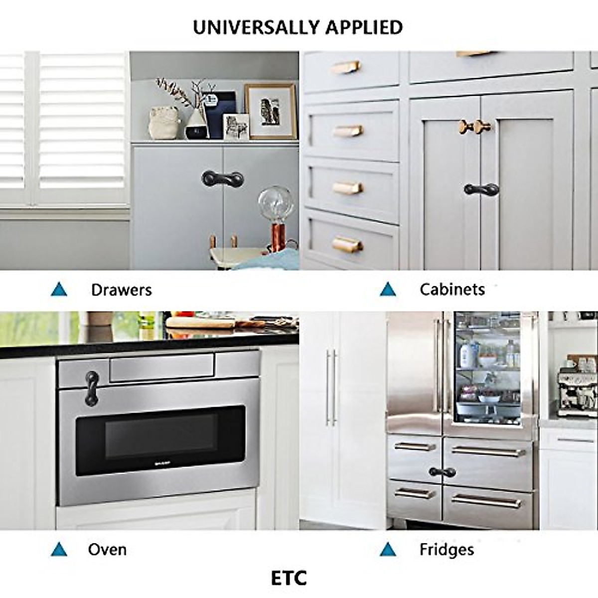 Child Safety Cabinet Locks (10 Pack) - Baby Proofing Latches Lock for Drawers, Toilet Seat, Fridge, Oven, with 10 Extra 3M Adhesives (Black)