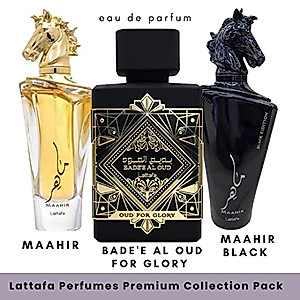 Maahir, Maahir Black & Bade'e Al Oud for Glory - EDP 100ML(3.4 oz) with Magnetic Gift Box Perfect For Gifting I Bold and Rich Oud Fragrance I Sandalwood, Musk and Vanilla Notes I Saffron, Lavender, & Nutmeg I Signature Arabian Perfumery I by Lattafa Perfu