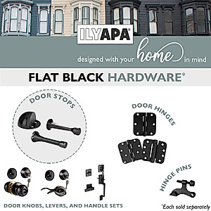 Ilyapa 6 Pack Matte Black Hinge Pin Door Stops - Heavy Duty Adjustable Stopper 2-1/2" x 1-3/4”, Door Stopper Wall Protector with Black Rubber Bumper Tips, Hinge Door Stop, Hinge Pin Door Stop 6 Pack