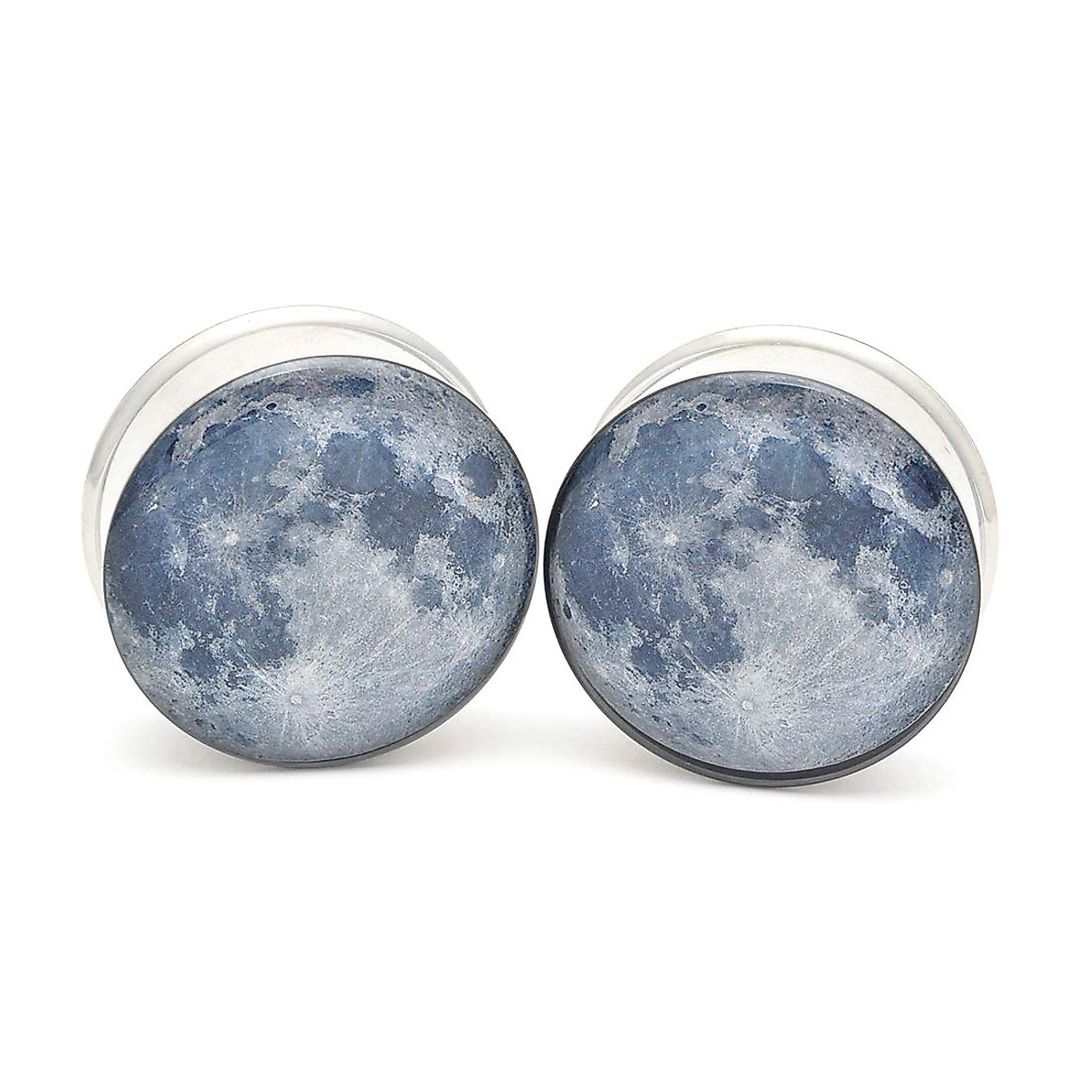 Mystic Metals Body Jewelry Large Gauge Full Moon Picture Plugs - Sold As a Pair (1-1/2" (38mm))