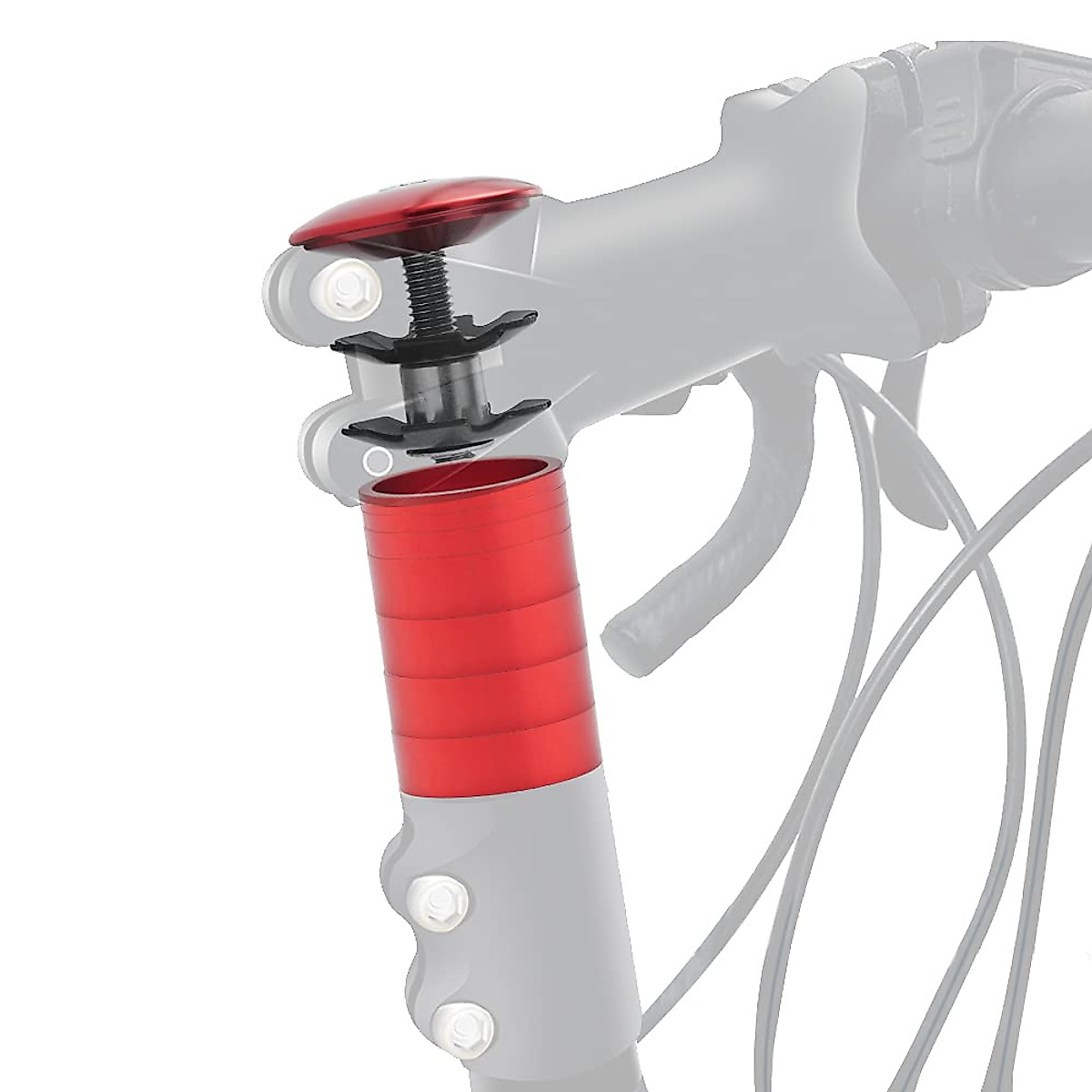 baluoqi Bicycle Headset Spacer 1-1/8 inch 28.6mm with Stem Top Cap(carbon fiber),Headset Star Nut and Long Titanium Bolt Aluminium Alloy MTB Road Bike Stem Headset Spacer(Red)