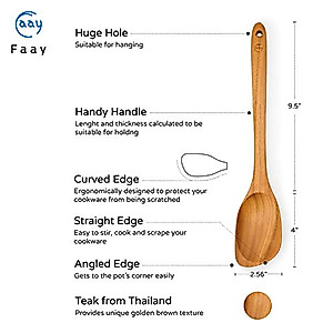 FAAY Teak Wooden Utensils, Healthy Spoon and Spatula Handcraft from High Moist-Resistance Teakwood for Non Stick Cookware (Corner Spoon - Right Hand)