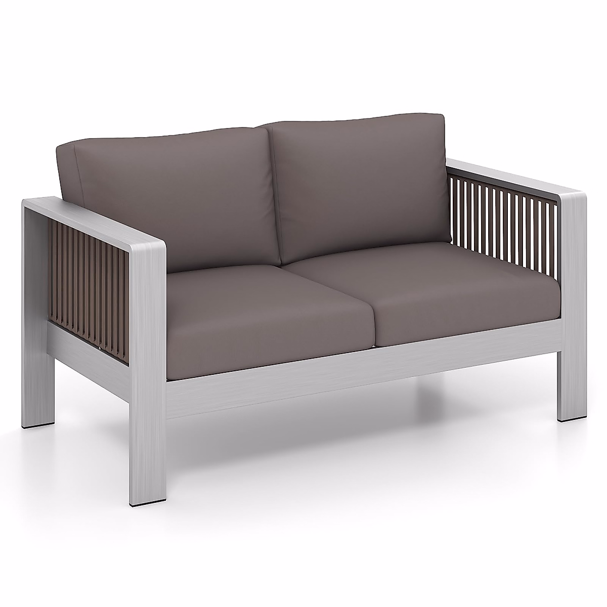 Tangkula Patio Aluminum Loveseat Sofa, Outdoor Furniture Set with Thick Back & Seat Cushions, Outside 2 Seats Sofa Conversation Set for Yard, Balcony, Garden (Gray)