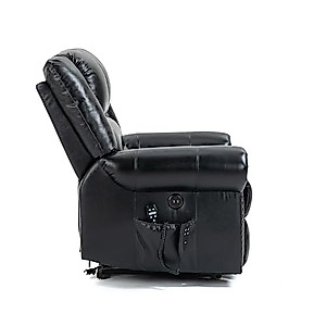 Electric Power Lift Recliners,Heated and Massage Reclining Lifting Sofa Chair,Genuine Leather Upholstered Recliner Armchair,Dual Motor Infinite Lounge Couch w/USB Ports,Side Pockets&Nailed Decor