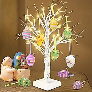 Easter Decorations for The Home 18 inch 36 LED White Birch Tree Lights with 10 Easter Eggs, Battery Operated Easter Decor Clearance, Tabletop Centerpiece for Birthday Spring Wedding Decorations