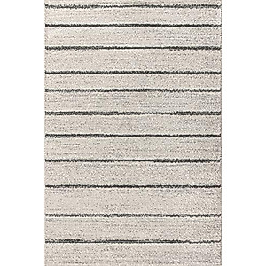 JONATHAN Y MOH201A-8 Williamsburg Minimalist Stripe Indoor Farmhouse Area-Rug Bohemian Minimalistic Easy-Cleaning Bedroom Kitchen Living Room Non Shedding, 8 X 10, Cream,Gray