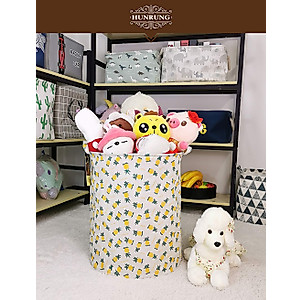 HUNRUNG Laundry Hamper,Large Canvas Fabric Lightweight Storage Basket Toy Organizer Dirty Clothes Collapsible Waterproof for College Dorms, Children Bedroom,Bathroom (Pineapple)