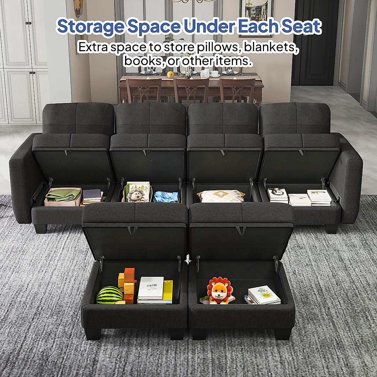 Arathorn Modular Sectional Sofa with Ottoman Oversized U Shaped Sofa Couch with Reversible Chaise, Convertible Sofa Bed Sleeper Modular Sofa Sectional Couch for Living Room, Dark Grey