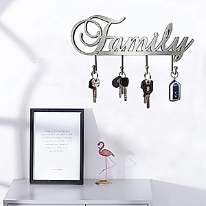 Myartte Key Holder- Key Hooks Decorative for Wall Decorative Zinc Alloy Key Organizer Rack with 4 Hooks -with Screws (Antique Sliver Family)