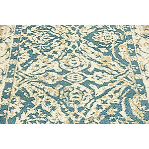 Unique Loom Oslo Collection Traditional Botanical Teal Runner Rug (3' x 13')