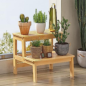 Domax Bamboo Wooden Step Stools for Kids - Toddler Step Stool for Bathroom Sink High Bed Toilet Kitchen Helper Wood Step Stool for Bedside for Adults Non-Slip Waterproof 2 Stepping Stool, Natural