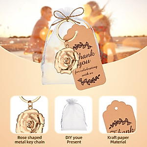 KaGrbves 50pcs Keychains/Keyrings for Baby Shower,Wedding or Bridal Shower Party Favors,Gift,Souvenirs to Guests Bulk with Gift Tags and White Bags(Rose flower)