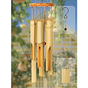 Wooden Wind Chimes Bamboo Windchimes Outside 30" Handcrafted Wood Wind Chime with Natural Relax Beautiful Sound and Amazing Deep Tone for Patio Garden Outdoor Home Decor(Yellow)