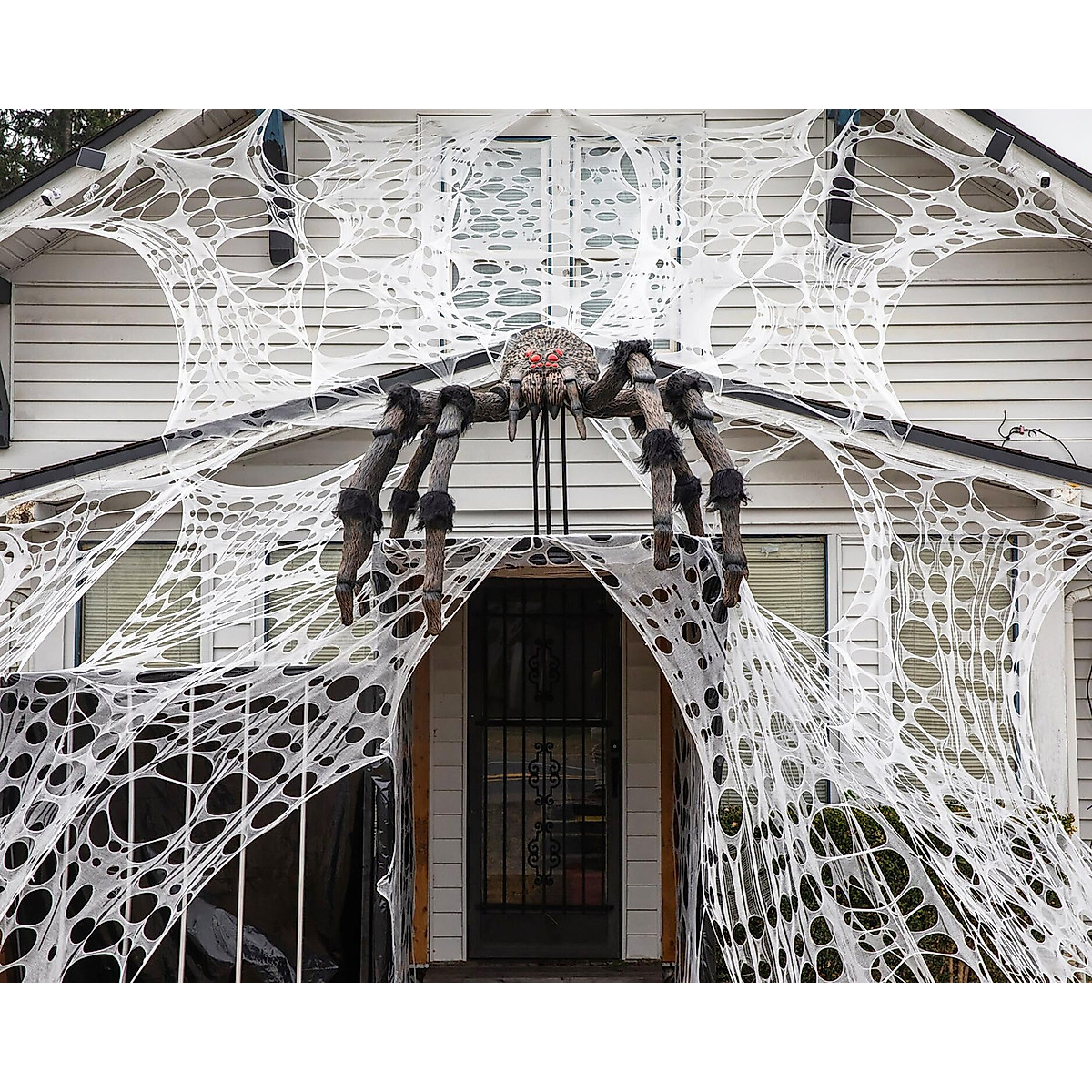 DUALFUN Outdoor Halloween Decorations Spider Web, 450 sqft Stretchy Halloween Spider Web, Beef Netting Roll Spider Web for Halloween Decor, Haunted House (Spiders Not Included)