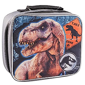 Jurassic Park Lunch Box Kids - Bundle with Dinosaur School Lunch Box, Rusty Rivets Stickers, Rex-Man Door Hanger | Jurassic World Lunch Bag