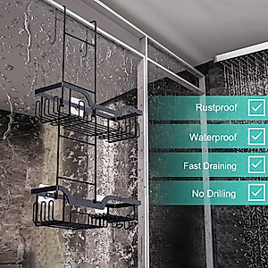 Over the Door Shower Caddy, Hanging Shower Shelves With 2 Tier Rack, No Drilling Adhesive Shower Organizer for Bathroom - Black