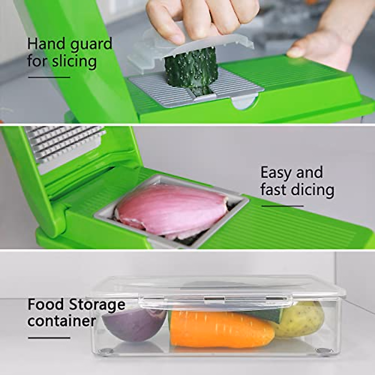 Vegetable Chopper - 11 in 1 Pro Mandoline Slicer - Onion Chopper, Cheese Grater, Food Slicer- Spiralizer Included - Enlarged Storage Container with Lids - Easy and Efficient Cutting Tool for Busy Cook