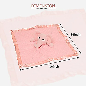 Pink Baby Elephant Security Blanket Baby Stuffed Elephant Toy Lovie Blanket for Infant Boys and Girls Baby Comforting Elephant Blanket for Newborns 16in