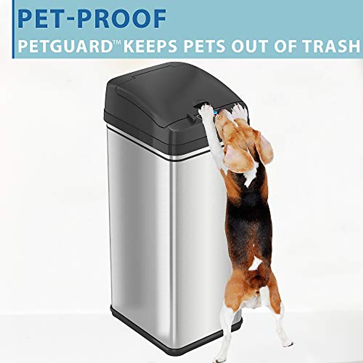 iTouchless Glide 13 Gallon Pet-Proof Sensor Trash Can with Wheels and Odor Control System, Stainless Steel