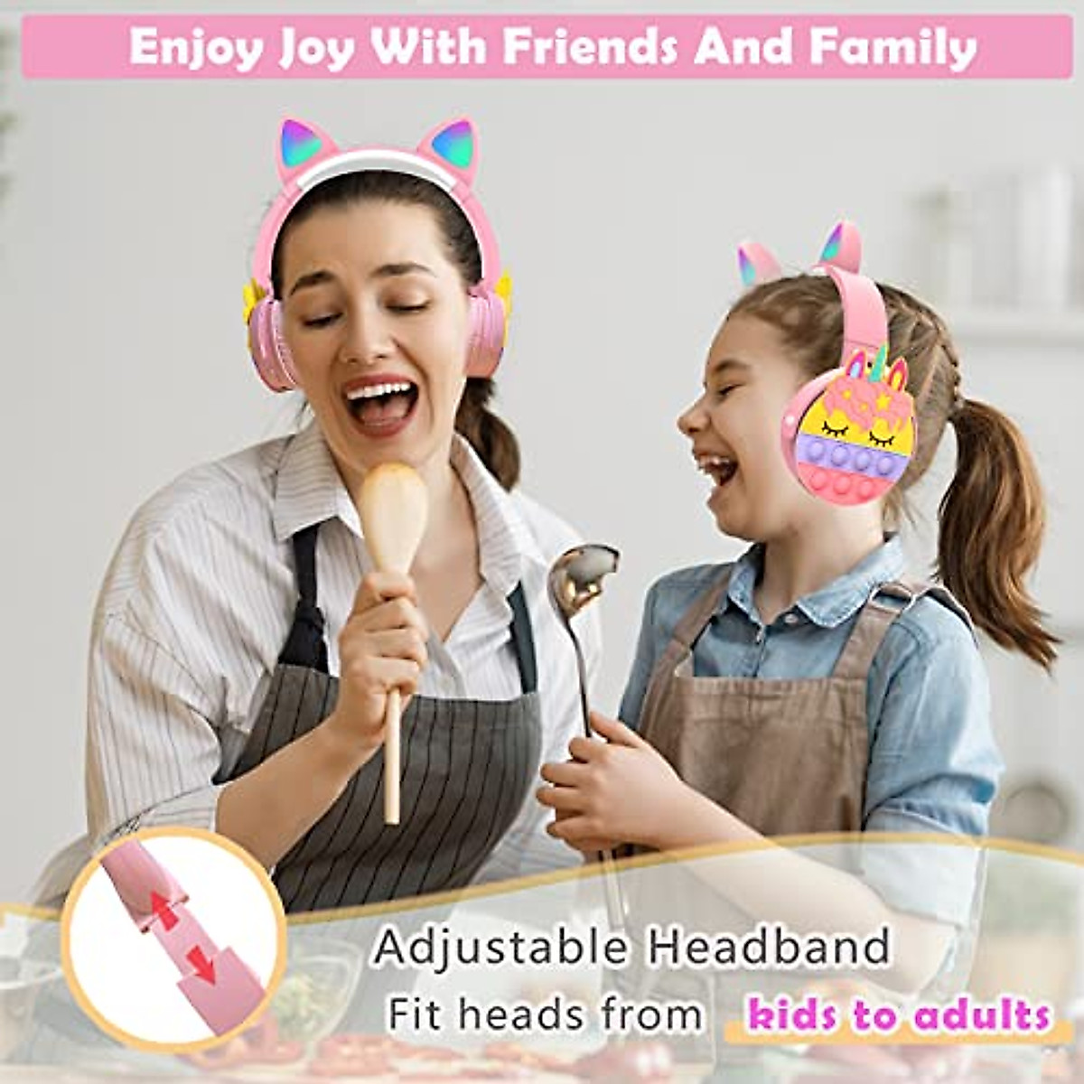 Astro Alan Kids Headphones, Unicorn Pop Bluetooth Wireless for Headphones Over Ear, Fidget Bubbles Cat Ear School Built-in Mic Foldable Girls Boys Women Tablet/iPad/Phone/PC(Pink) (02)