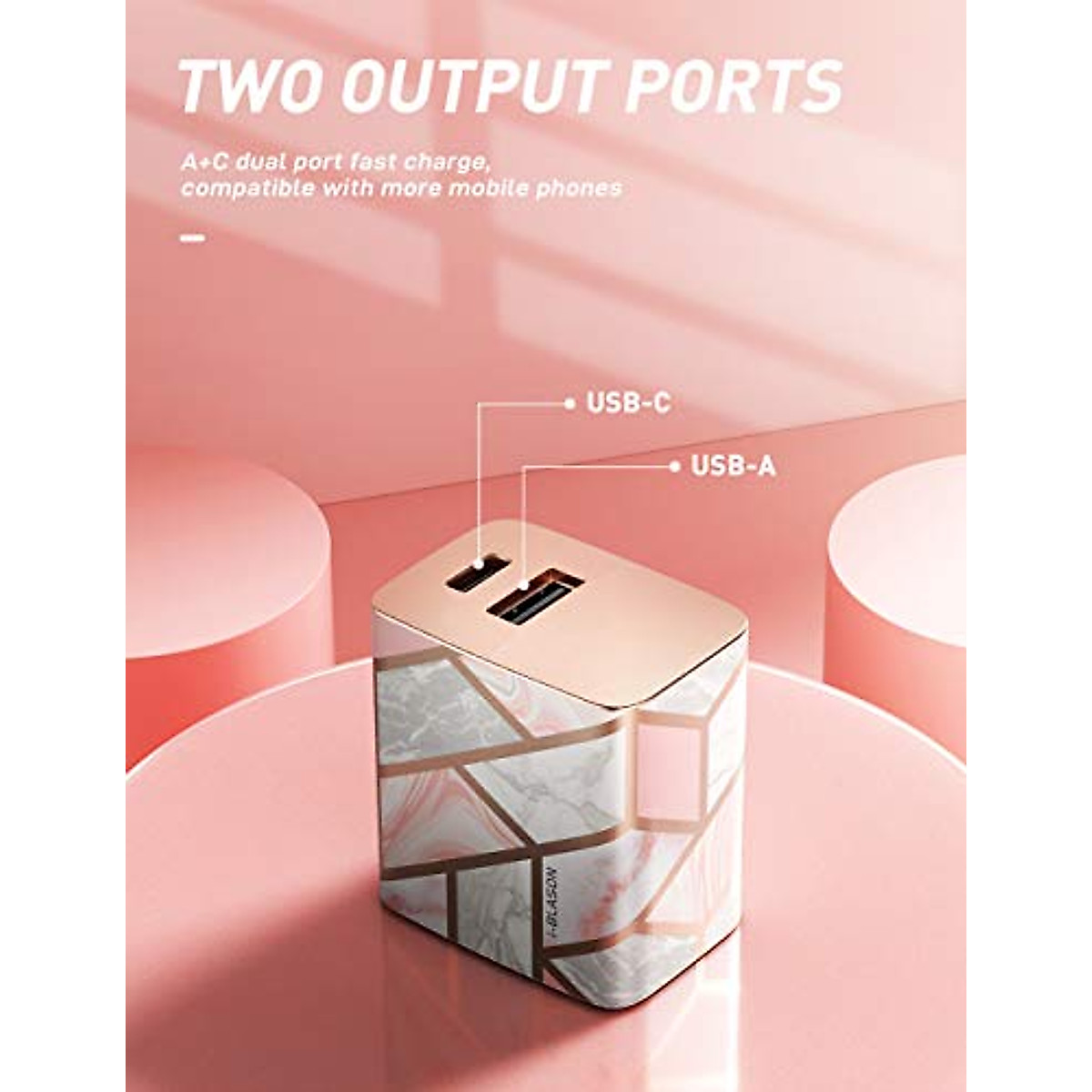 i-Blason Fast USB C Wall Charger, 20W PD 3.0 USB Foldable Compact Power Adapter with 2-Port Compatible with iPhone 14/ iPhone 13/iPhone 11/MagSafe Charger/iPad/Samsung Galaxy S23 (Marble)