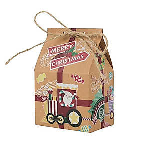 Ptsygantl 50Pcs Christmas Treat Bags, Kraft Paper Gift Bags for Christmas Xmas Candy Cookie Goody Bags Party Favors Supplies for Xmas Holiday Decorations