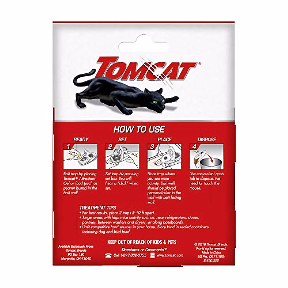 Tomcat Press 'N Set Mouse Trap, Plastic, Spring-Loaded Mouse Killer with Grab-Tab, 2 Traps