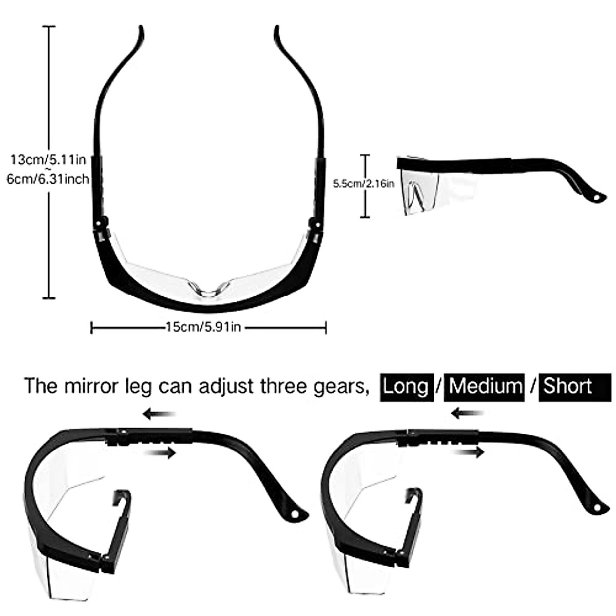 Puzyun [5-Pack] Black Safety Goggles,Clear Anti-fog/Anti-Scratch Safety Glasses Eyes Protection Goggles Protective Eyewear