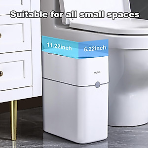MOPUP Bathroom Trash Can, Automatic Bagging Garbage Can, 3.5 Gallon Slim Smart Small Plastic Trash Bin, Narrow Motion Sensor Trash Can for Bedroom, Office White