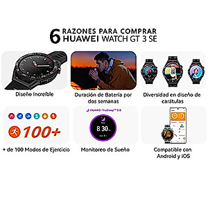 HUAWEI Watch GT 3 SE Smartwatch, Sleek and Stylish, Science-Based Workouts, Sleep Monitoring, Two-Week Battery Life, Diverse Watch Face Designs, Compatible with Android & iOS, Graphite Black