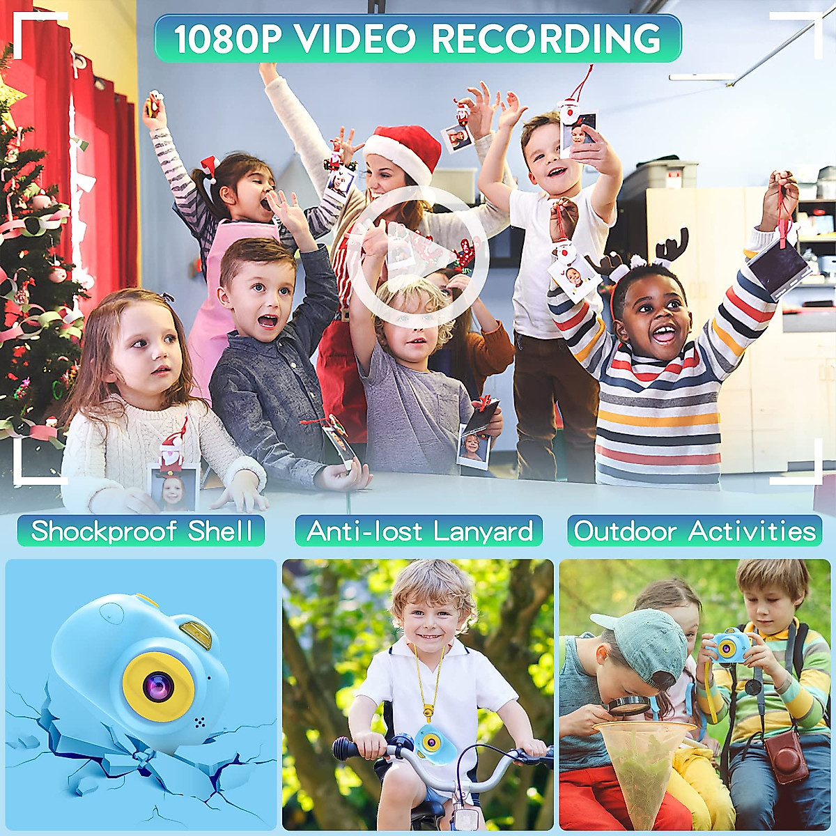 OMZER Kids Camera 1080P Selfie Mini Camera, HD Digital Video Camera for Toddlers, Video Recorder Toys for Kids, Christmas Birthday Gifts for Age 3 4 5 6 7 8 9 10 Year Old Girls Boys with 32G SD Card