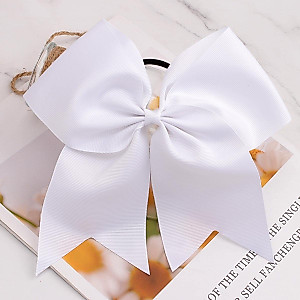 CN Large Cheer bow 8" Girls Ponytail Holders Jumbo Teams Cheerleaders Hair Bows Competition Sports Elastic Hair Ties Accessories (White)