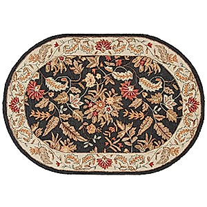 SAFAVIEH Chelsea Collection Area Rug - 4'6" x 6'6" Oval, Black, Hand-Hooked French Country Wool, Ideal for High Traffic Areas in Living Room, Bedroom (HK141B)