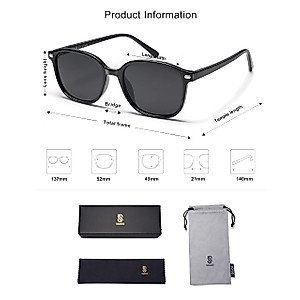 SOJOS Trendy Square Polarized Sunglasses for Women Men Classic Retro UV Protection Unisex Sunnies SJ2171 with Black Frame/Grey Lens