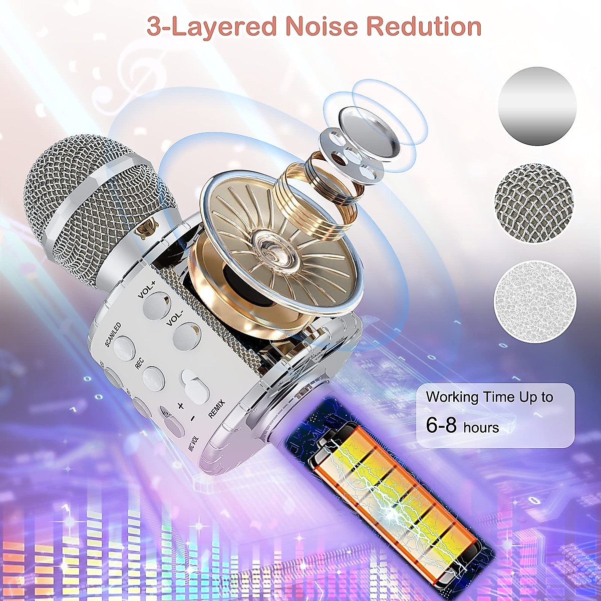 Verkstar Karaoke Microphone, 5-in-1 Wireless Bluetooth Karaoke Mic for Adults Kids, Handheld Mics Speaker with LED Lights,Christmas Birthday Gifts for All Ages