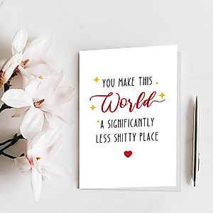 Qiliji Funny Best Friend Birthday Card, Thinking of You Card, Thank You Card for Him Her, Appreciation Card, You Make This World A Significantly Less Shitty Place