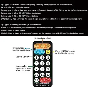 HUINETUL 10A IP68 Waterproof Solar Charge Controller Lithium Ion Lifepo4 Lead Acid Battery 12V 24V PWM Charge Controller with IR Remote Control for 24hrs Dust to Dawn Timer
