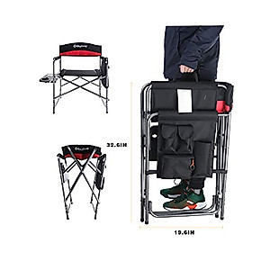 KingCamp Camping Chairs 2 Pack, Heavy Duty Folding Directors Chair Sports Chair Oversized Padded Seats with Side Table Storage Pockets Armrest for Adults, Supports 396 lbs, Red