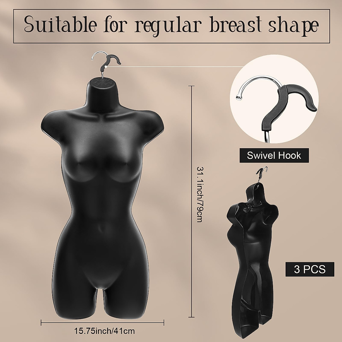 Dress Form Female Mannequin Torso Hollow Back Hanging Mannequin Body Manikin with Hook Half Body Shirt Clothing Display Plastic(12 Pcs,31.1 x 16.1 Inch)