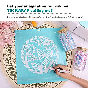 TECKWRAP Light Grip Adhesive Cutting Mat 3 Pack 12"x12" - For Explore/Maker/Silhouette Cameo4 with 1 Squeegee Vinyl Scraper Quilting Cut Mats Replacement for Arts & Crafts Projects - Blue