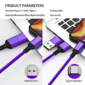 xiongweida (4ft+6ft 2pack) 2in1 USB to USB c to USB c Cable (Purple)