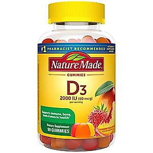 Nature Made Vitamin D3 2000 IU (50 mcg) per serving, Dietary Supplement for Bone, Teeth, Muscle and Immune Health Support, 90 Gummies, 45 Day Supply